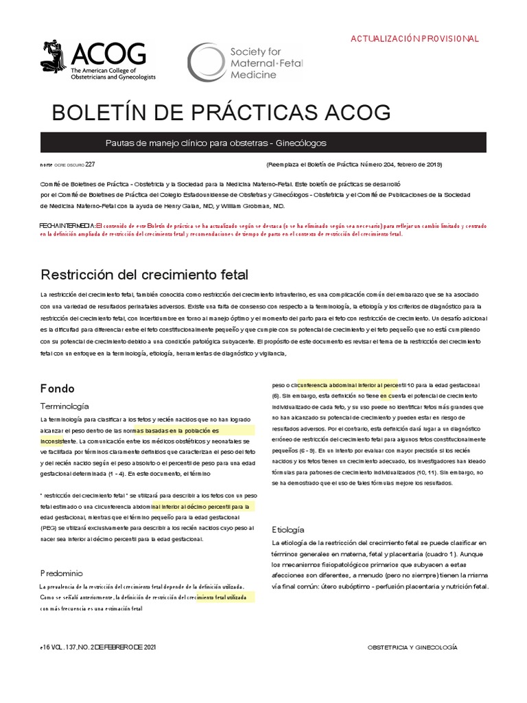 Boletrin+Practico+ACOG+Fetal+Growth+Restriction en Es | PDF | El ...
