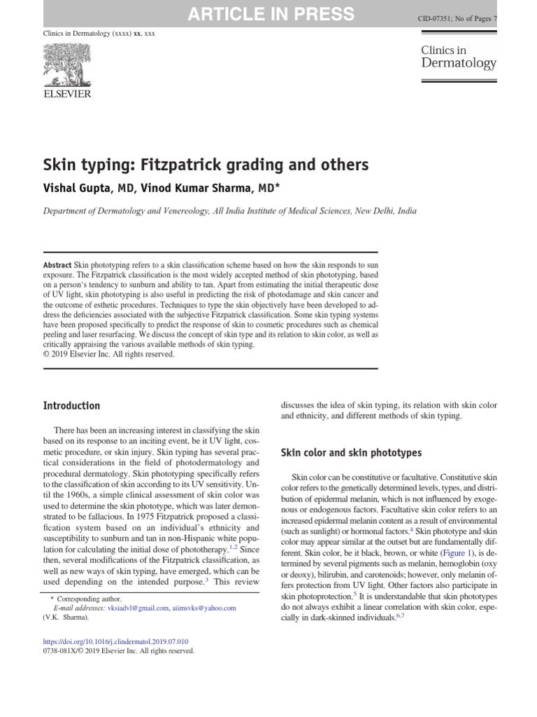 Skin Typing: Fitzpatrick Grading and Others:, MD,, MD | PDF | Human ...