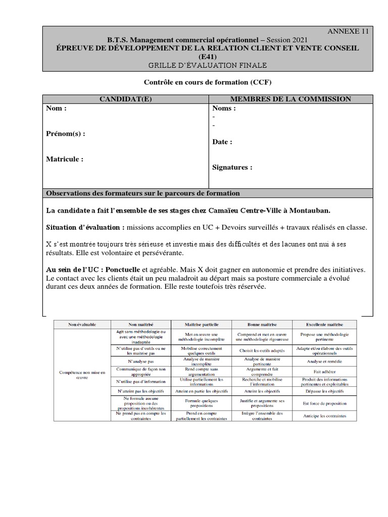 Exemple Grille Evaluation E41 | PDF | Sodles | Business