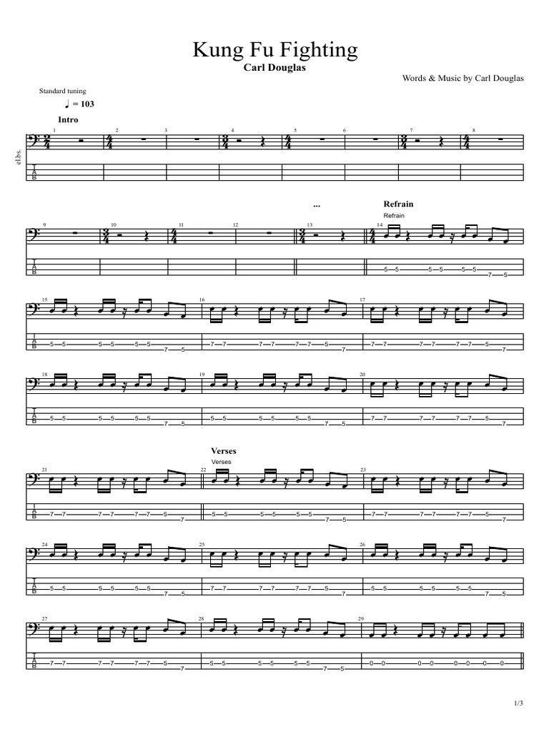 Kung Fu Fighting Sheet Music | PDF | Songs | Musical Compositions
