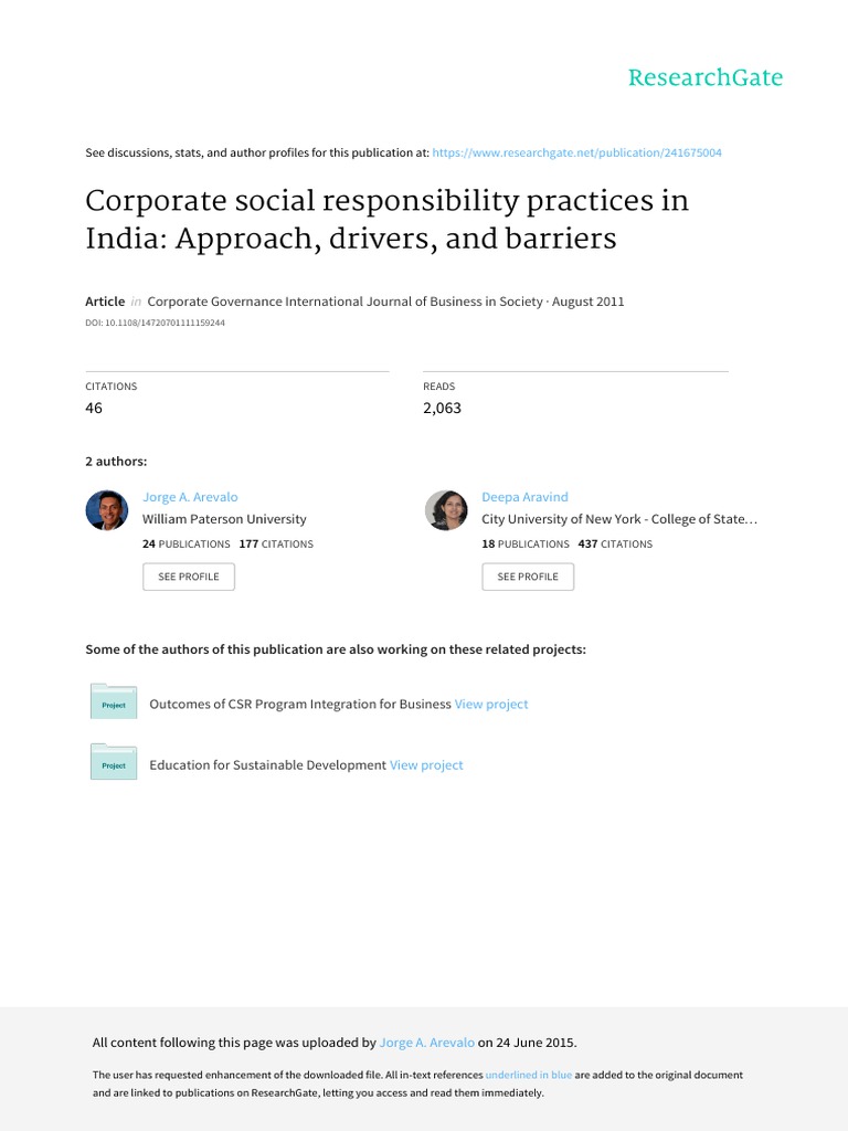 CSR Practices in India | PDF | Corporate Social Responsibility | Survey ...