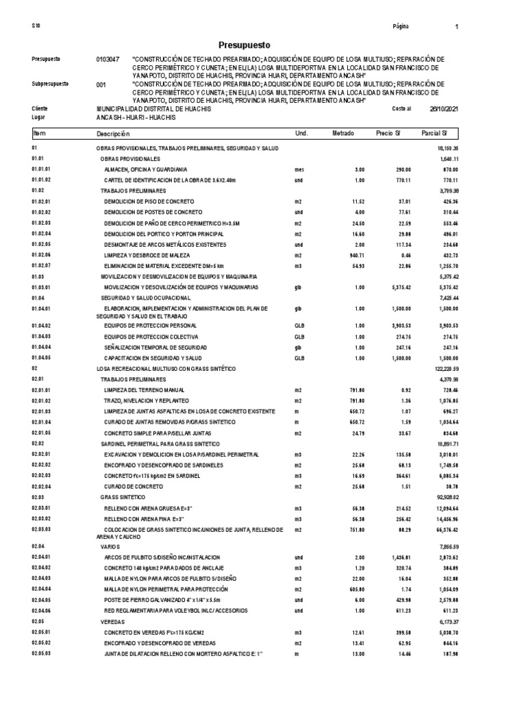 Presupuesto de Obra | PDF | Hormigón | Ingeniero civil