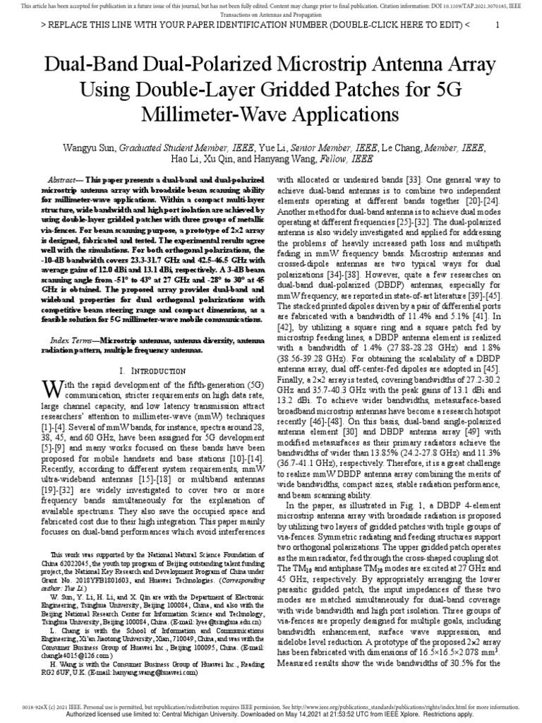 Dual-Band Dual-Polarized Microstrip Antenna Array Using Double-Layer ...