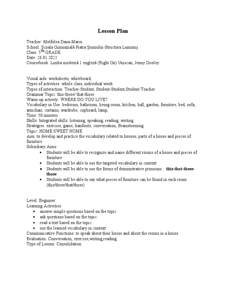 Lesson Plan 5th Grade | PDF | Lesson Plan | Pedagogy