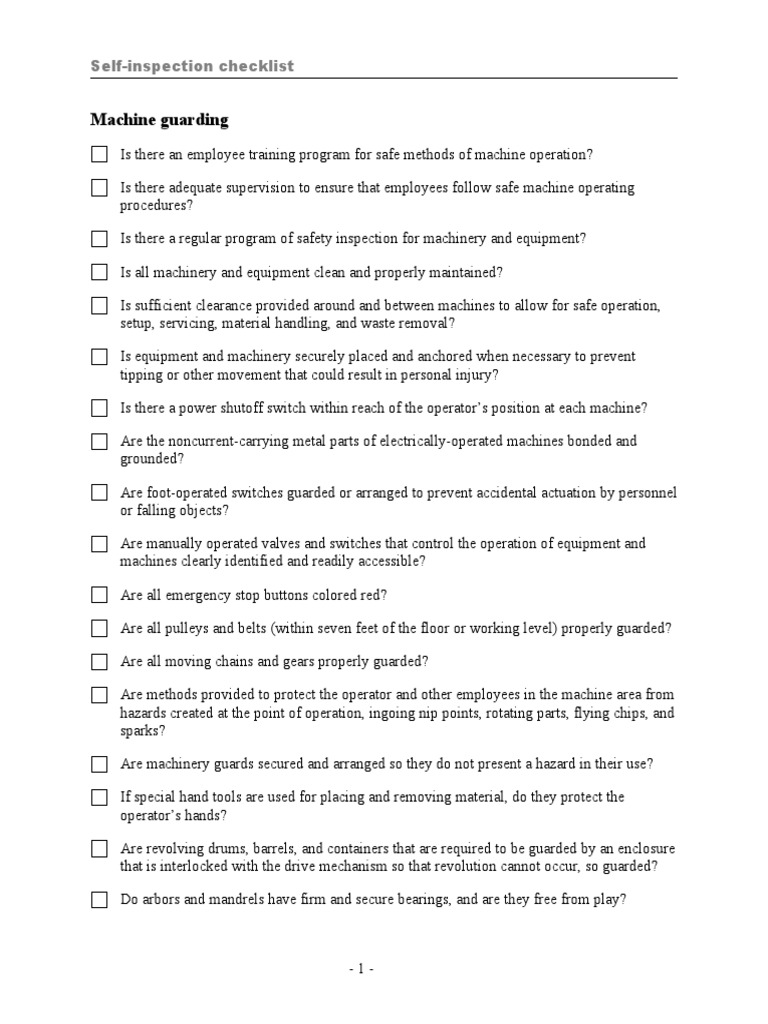 Machine Guarding: Self-Inspection Checklist | PDF | Machines | Switch