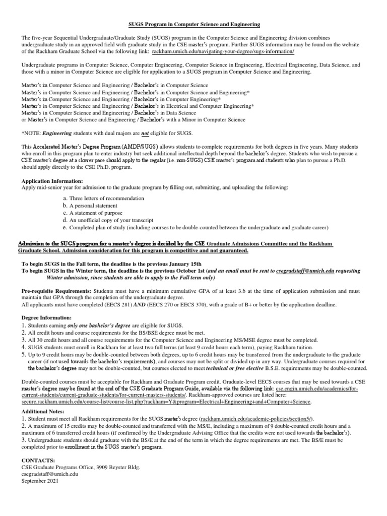 SUGS Information | PDF | Bachelor's Degree | Undergraduate Education