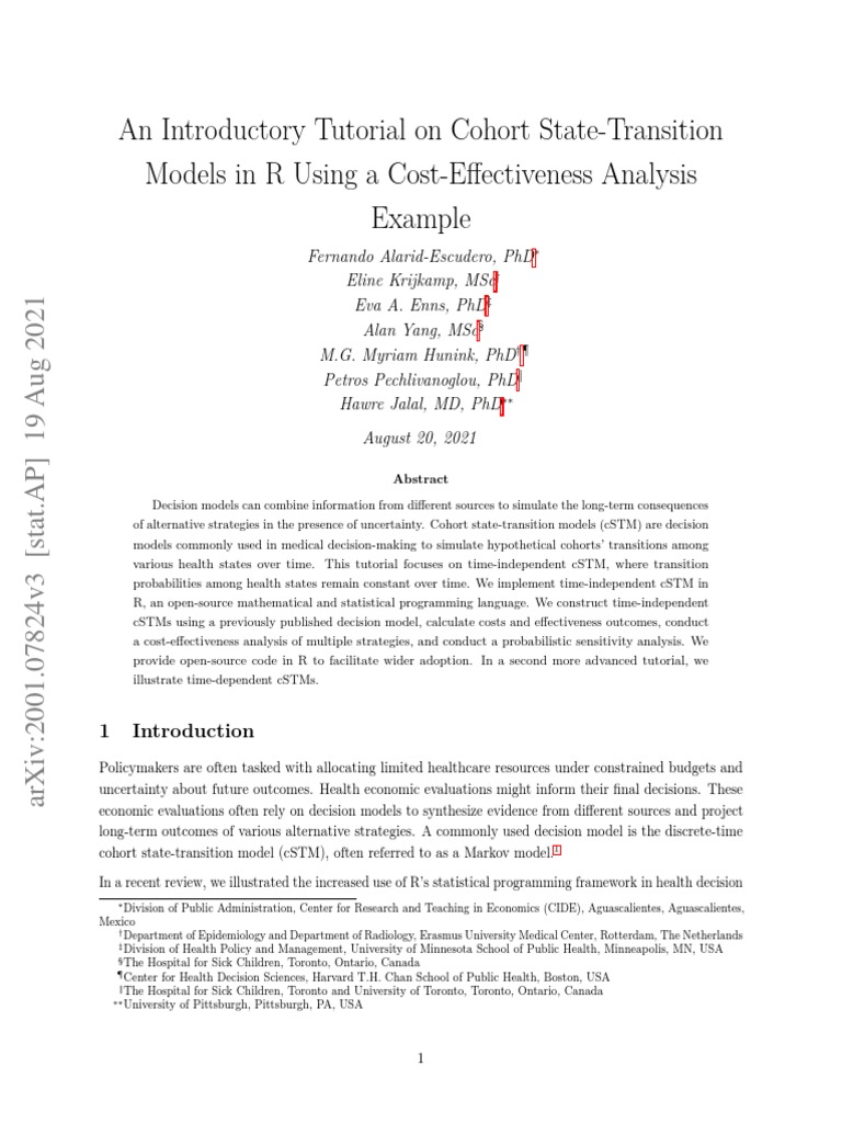 Alarid Escudero Et Al 2021 An Introductory Tutorial On Cohort State Transition Models In R