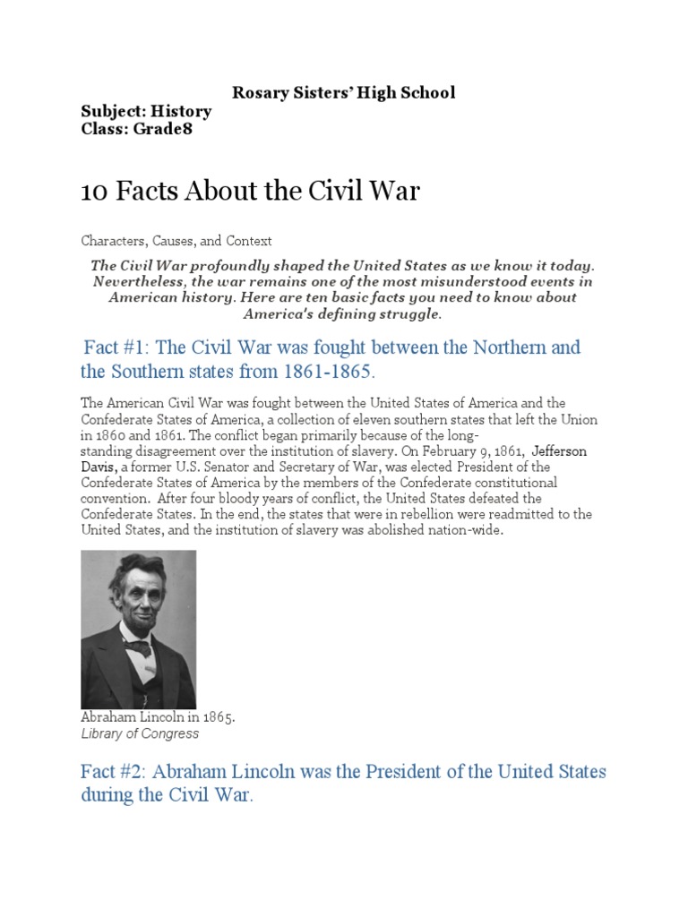 10 Facts About The Civil War | PDF | American Civil War | Confederate ...
