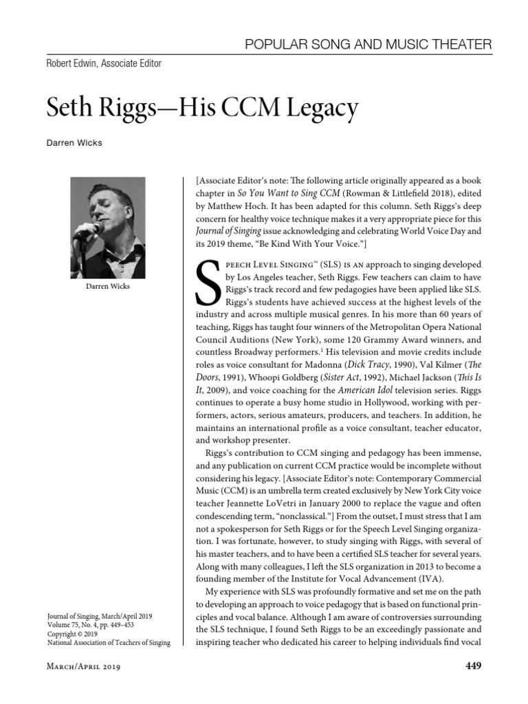 Popular Song and Music Theater Seth Rigg | PDF | Singing | Vocal Pedagogy