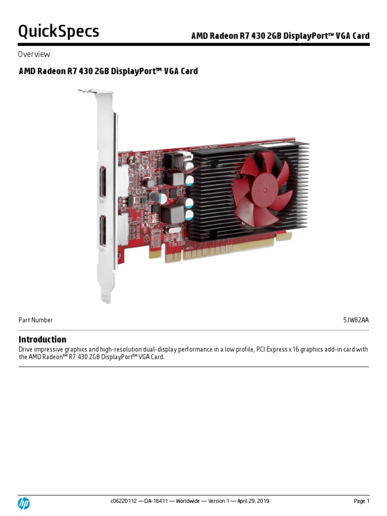 AMD Radeon R7 430 2GB DisplayPort™ VGA Card | PDF