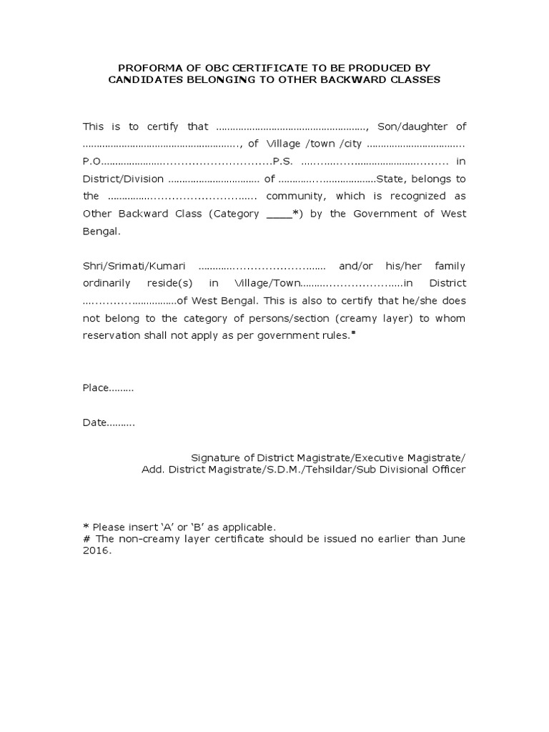 Proforma OBC Cert | PDF | Business | Law
