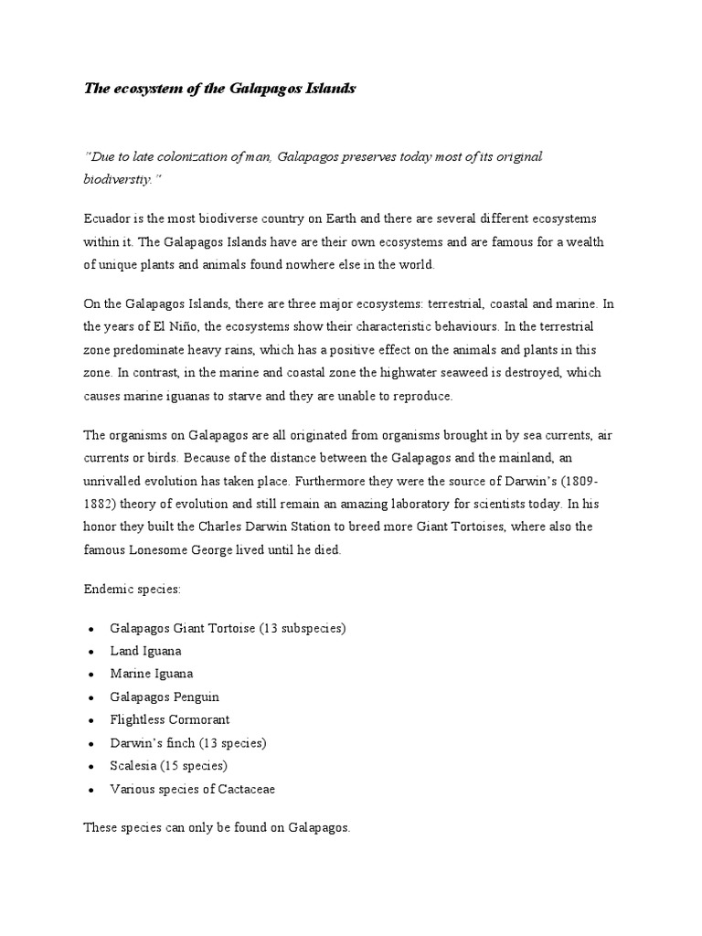 The Ecosystem of The Galapagos Islands | PDF | Galápagos Islands ...