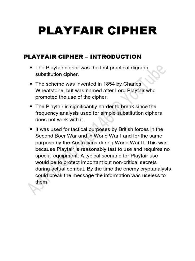 Playfair Cipher Encryption Java Pdf Cipher Security Technology 