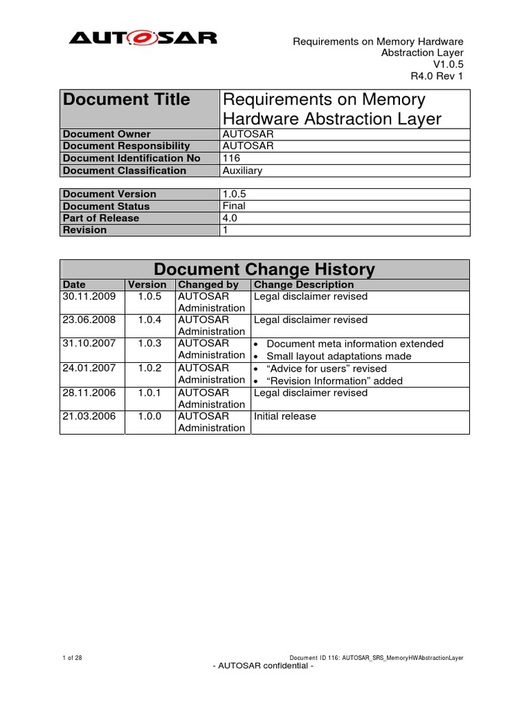 AUTOSAR SRS MemoryHWAbstractionLayer | PDF | Flash Memory | Device Driver