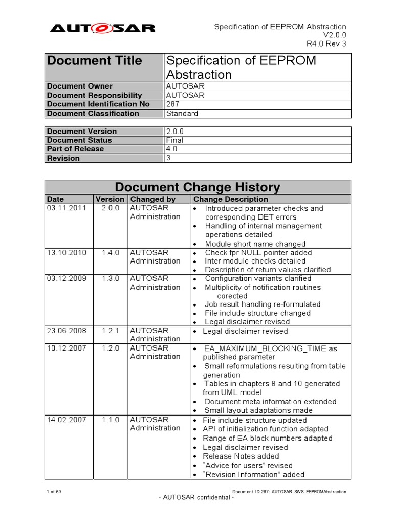 AUTOSAR SWS EEPROMAbstraction | PDF | Data Type | Specification (Technical Standard)