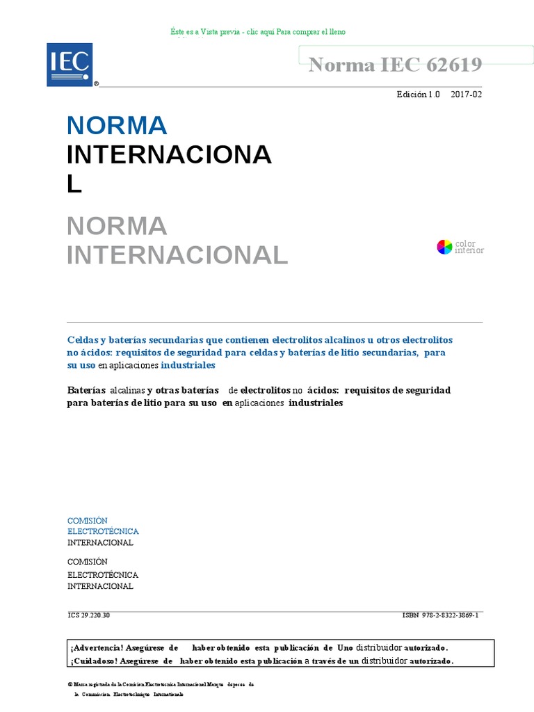 Norma IEC 62619 | PDF | Comisión Electrotécnica Internacional | Ingenieria Eléctrica