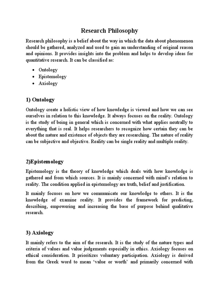 An Overview of Research Philosophies: Ontology, Epistemology, Axiology ...