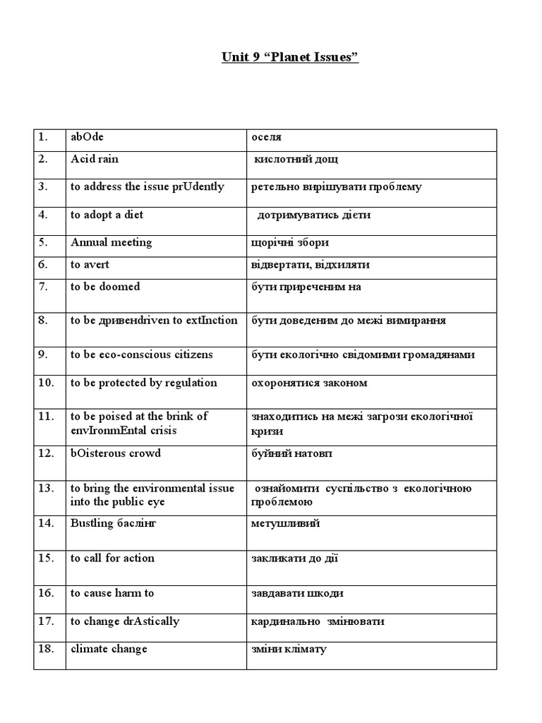 Unit 9 Vocabulary | PDF