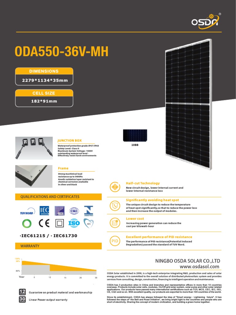 Módulo Fotovoltaico OSDA 550Wp (05 - 02 - 2022) | PDF | Corrosion | Solar Cell