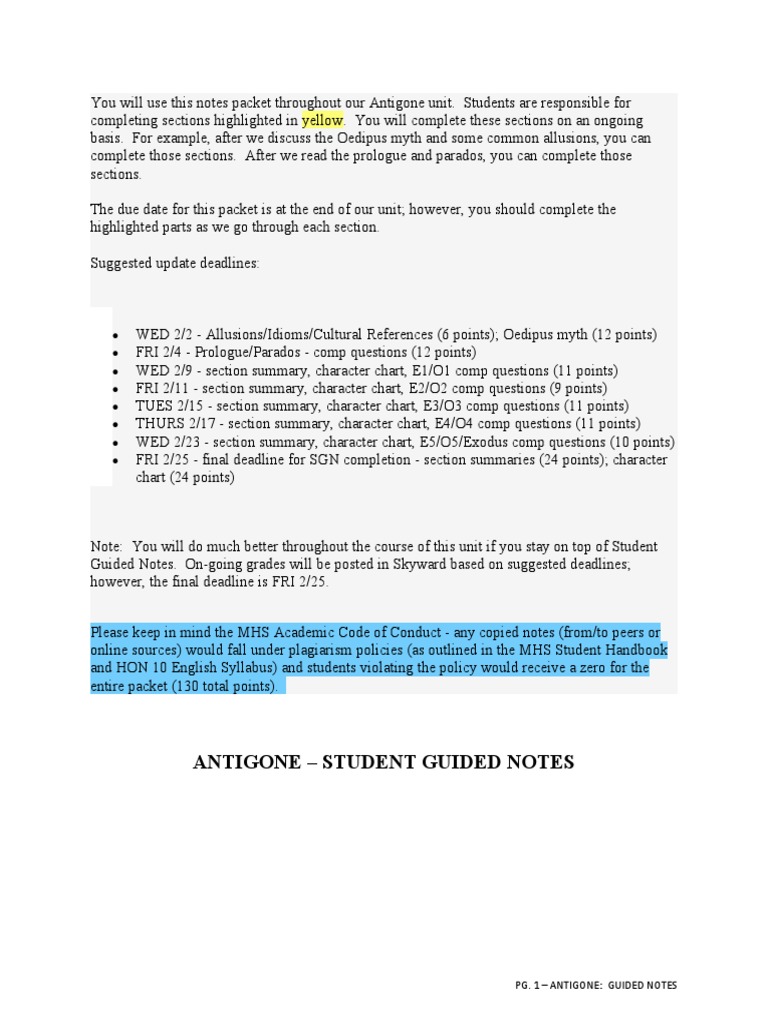 Sophocles' Antigone - Student Guided Notes | PDF | Oedipus | Tragedy