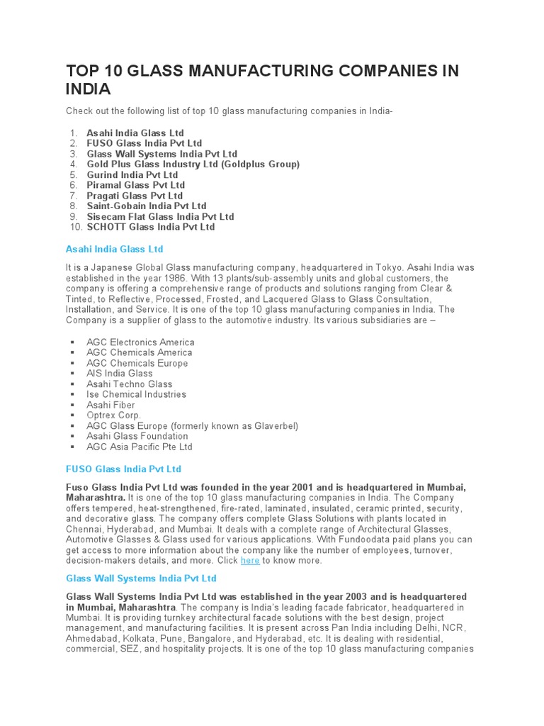 Glass Manufacturing Companies | PDF | Glasses | Building Materials