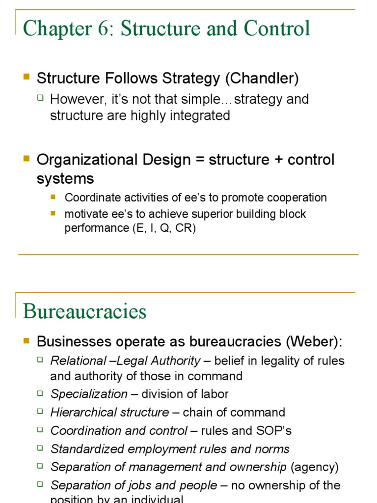 Chapter 6: Structure and Control: Structure Follows Strategy (Chandler ...