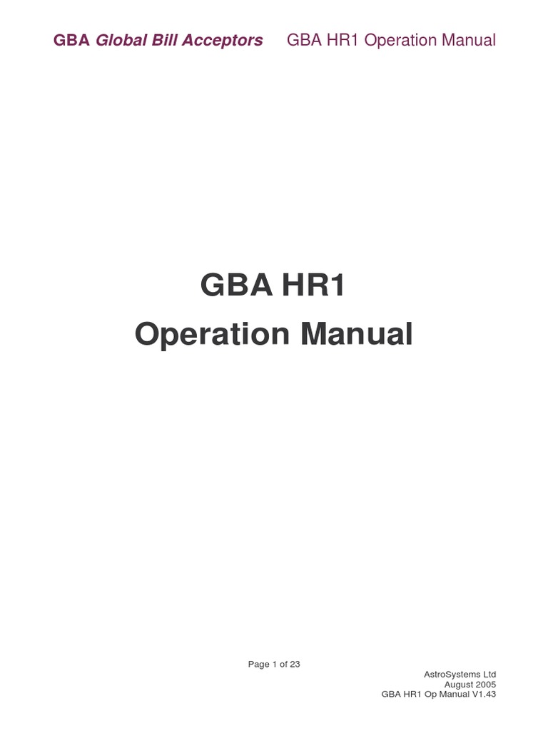 Gba Hr1 Operation Manual: GBA Global Bill Acceptors | PDF | Booting ...