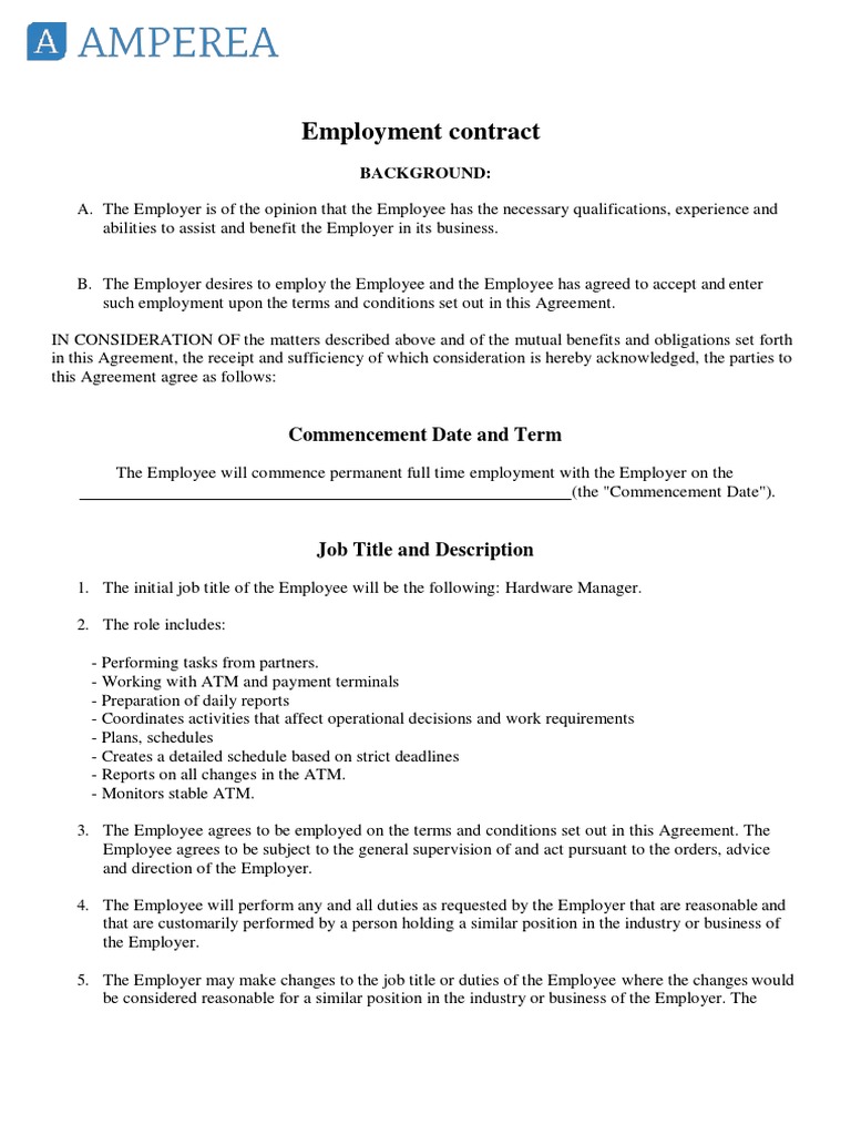 Employment Contract Full-Time | PDF | Employment | Salary