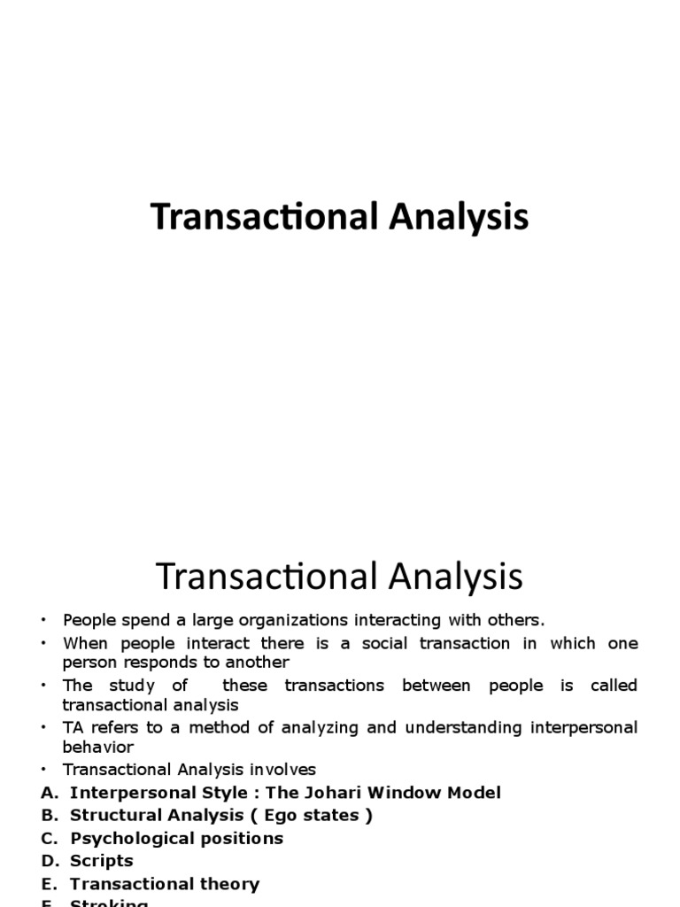 Transactional Analysis | PDF | Psychological Concepts | Behavioural Sciences