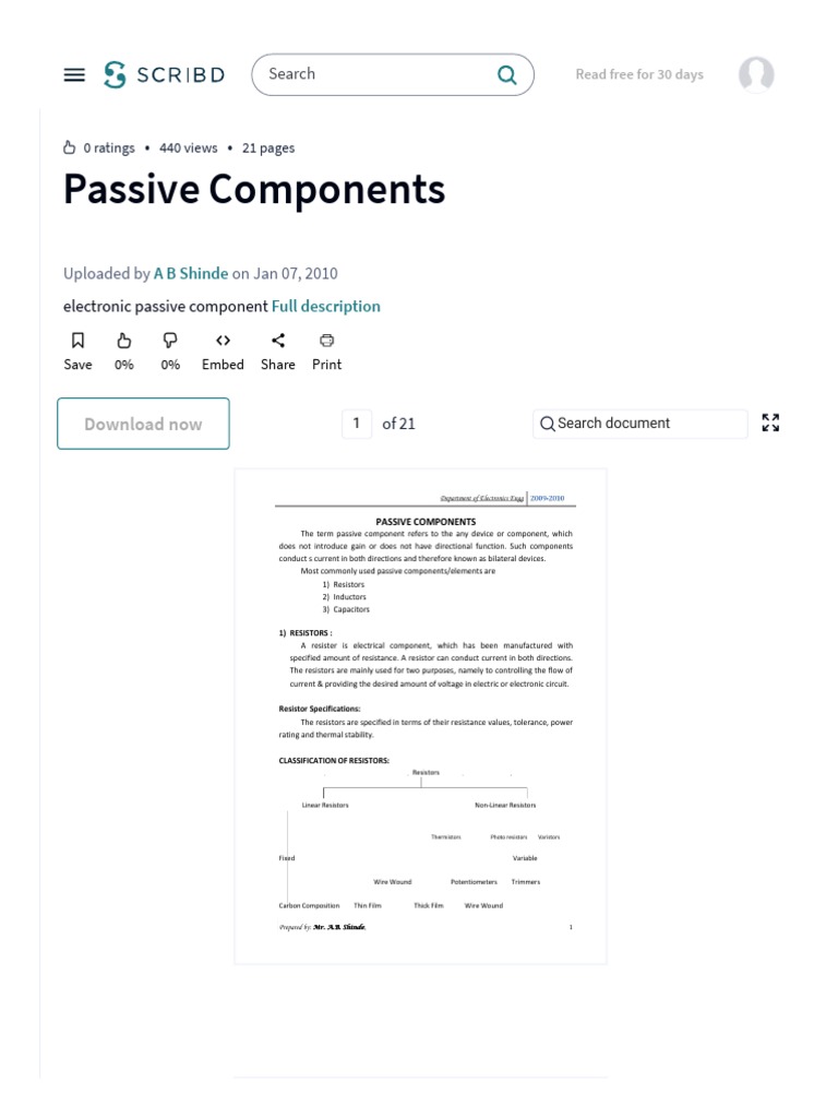 Passive Components - PDF - Inductor - Resistor | PDF | Passivity (Engineering) | Computing