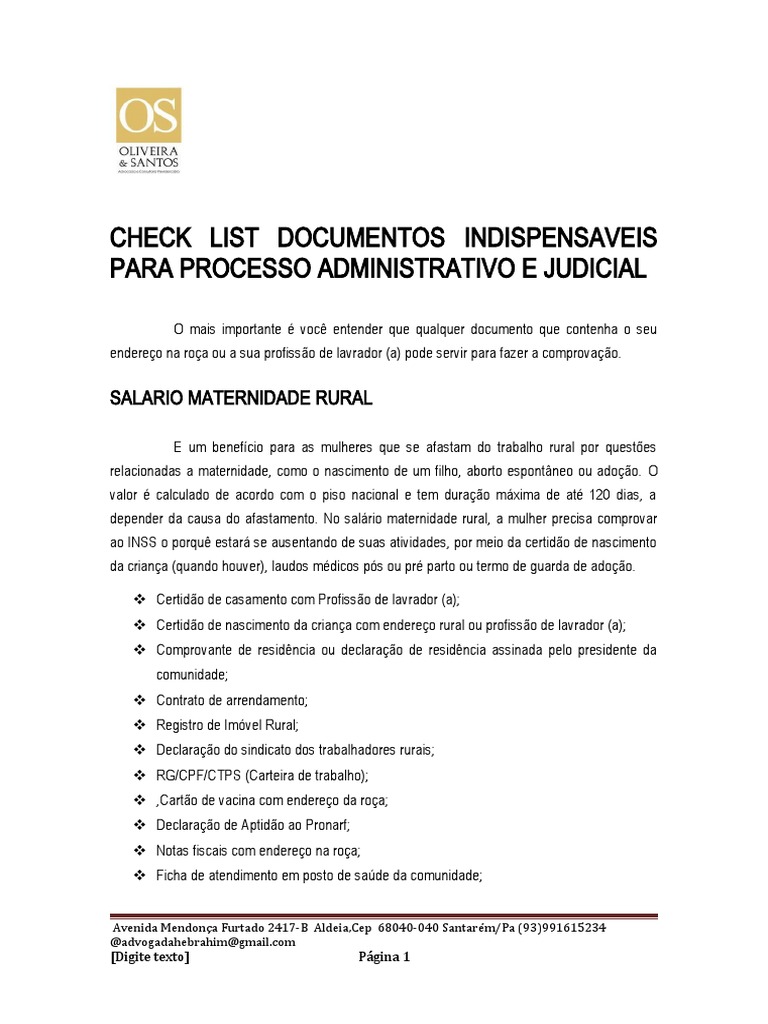 Check List Documentos Indispensaveis para Processo Administrativo e ...