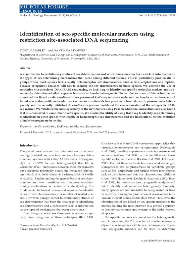 Identification Of Sex Specific Molecular Markers Using Restriction Site