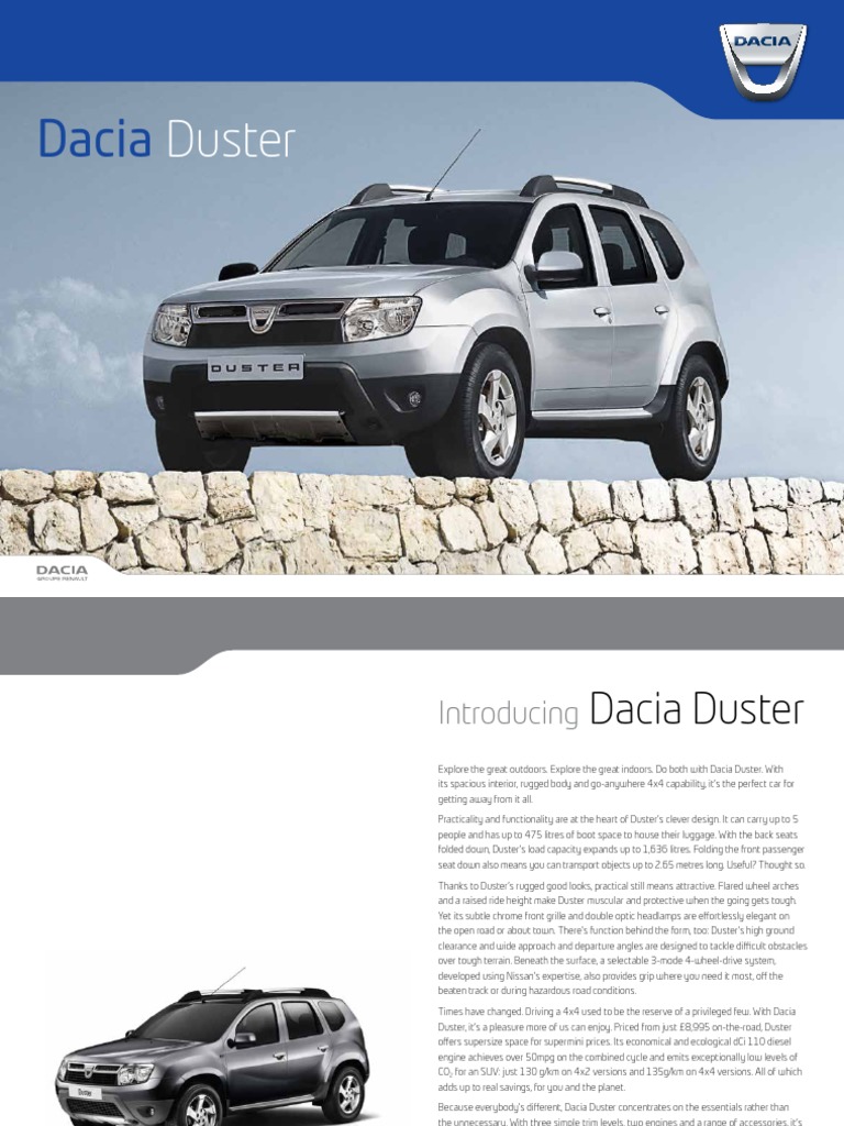 Dacia Duster E-Brochure 200913 | PDF | Fuel Economy In Automobiles | Vehicle Parts