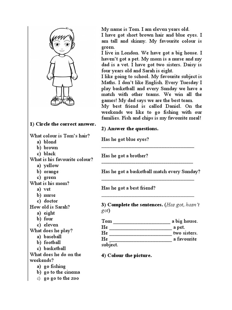 Have Got Has Got Reading Comprehension Reading Comprehension Exercises ...