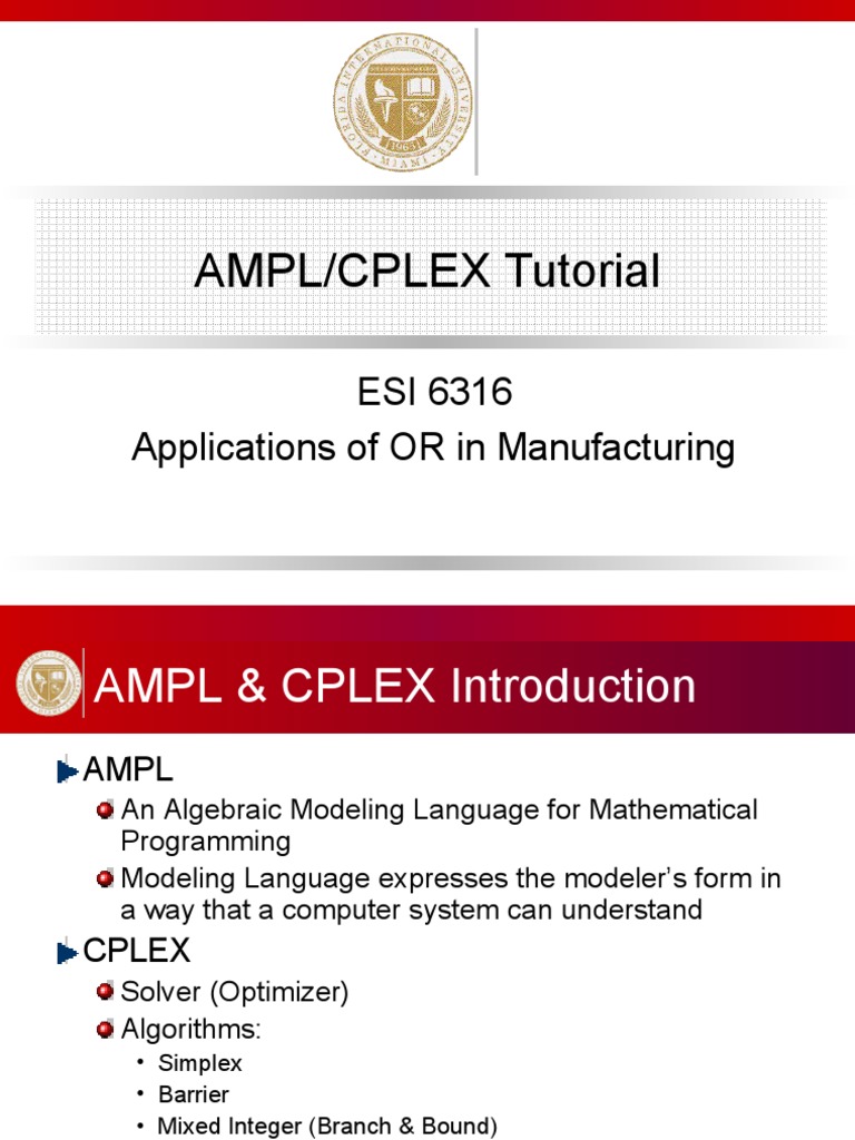 Ampl Cplex Tutorial 