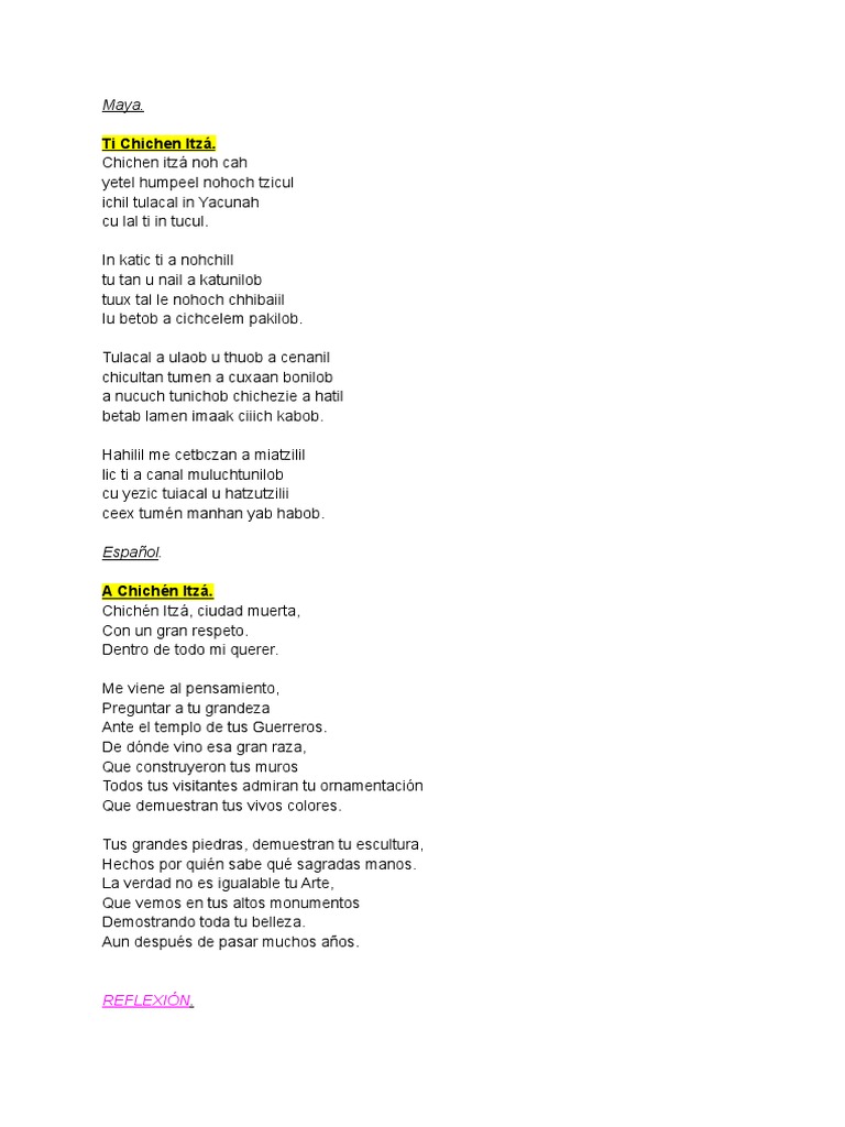 Literatura Poema de Lenguas (Maya) . | PDF