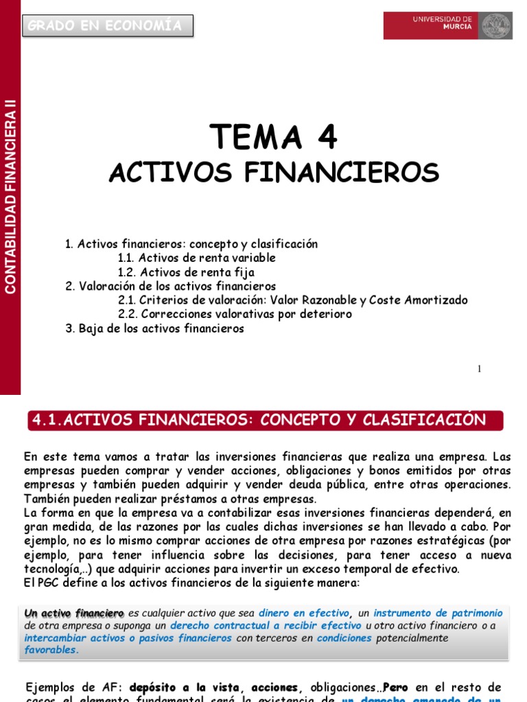 Análisis de los principales tipos de activos financieros y su ...