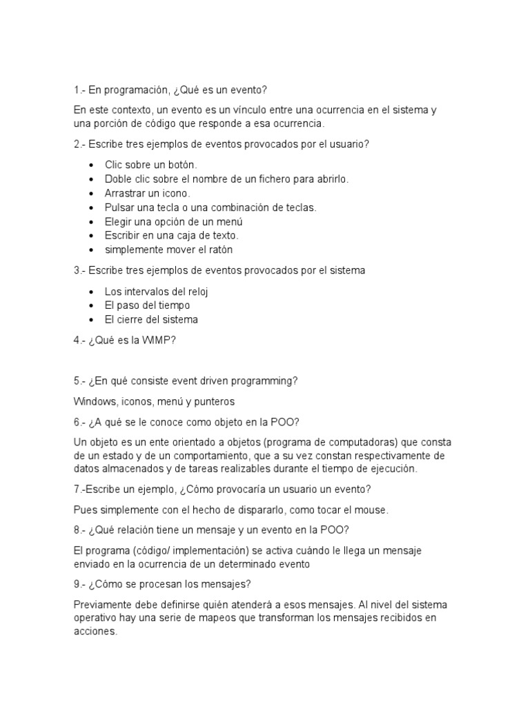 1.1 Cuestionario Evento y Programación | PDF | Interfaces gráficas de usuario | Java (lenguaje ...