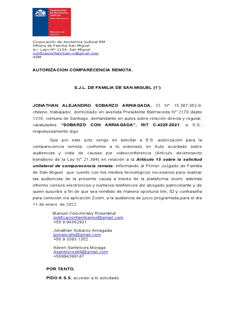 Autorizacion Comparecencia Remota | PDF