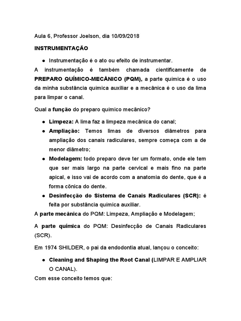 Instrumentação em Endodontia: PQM e Patência | PDF | Áreas da odontologia