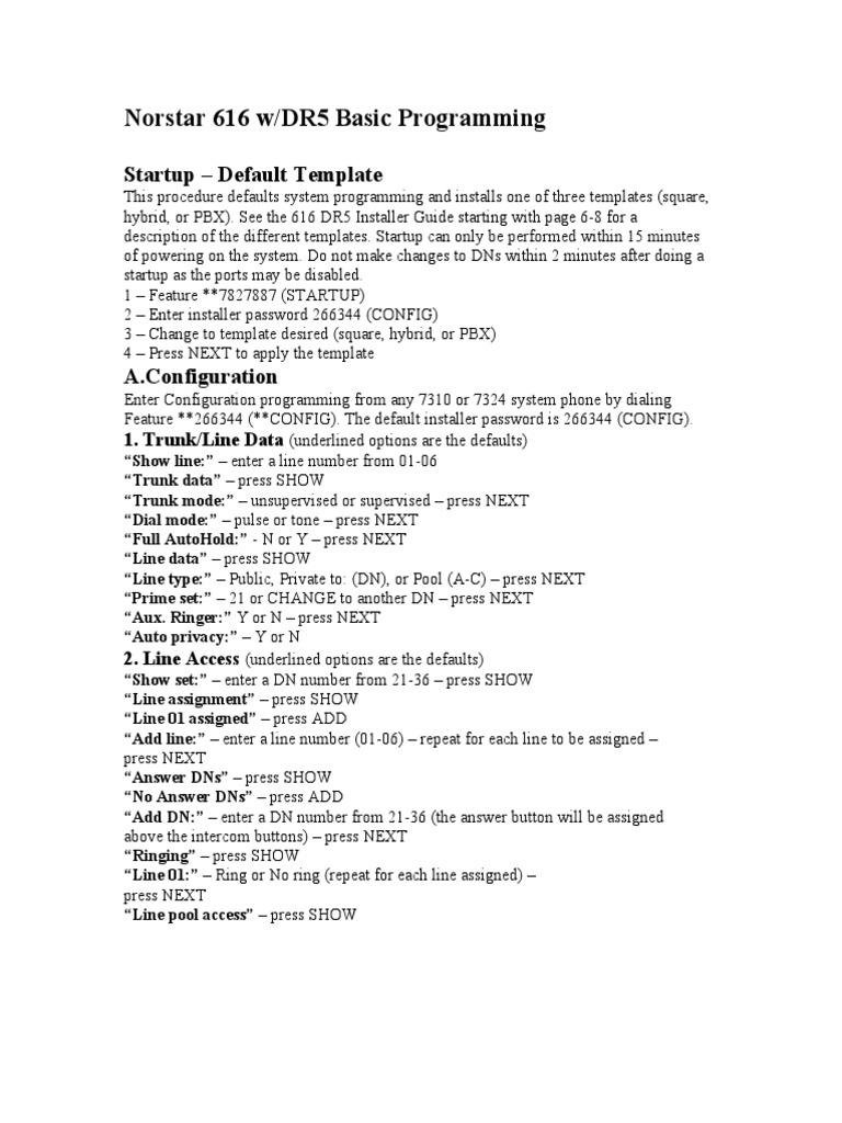Norstar 616 DR5 Basic Programming | PDF | Computer Engineering ...