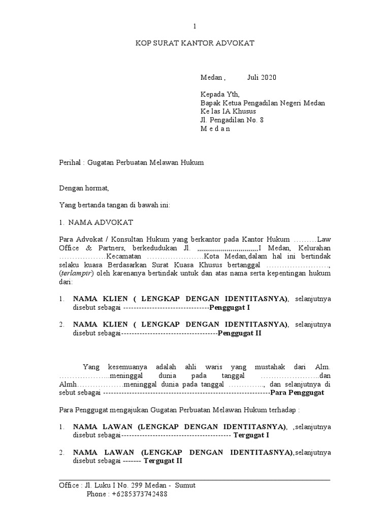 Contoh Gugatan PMH Medan | PDF