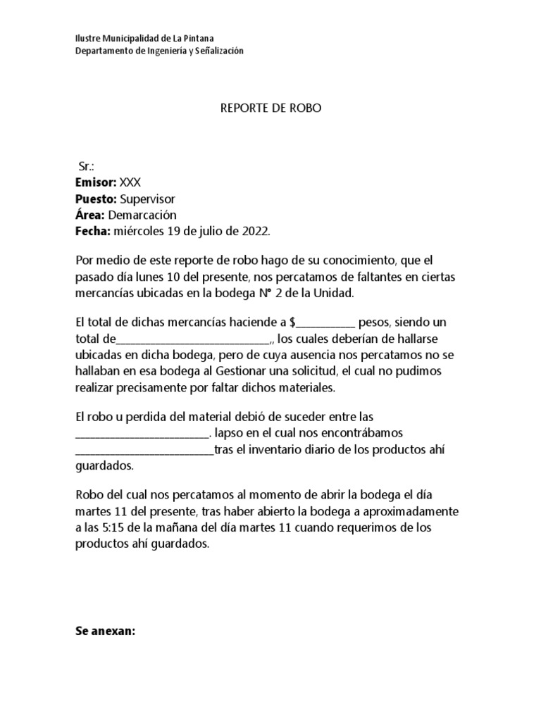 Reporte de Robo | PDF