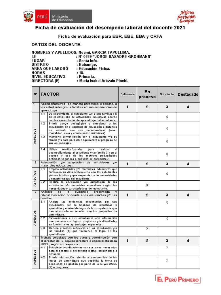 Ficha De Evaluacion Del Desempeño Docente 2021 Noemi Pdf 0752