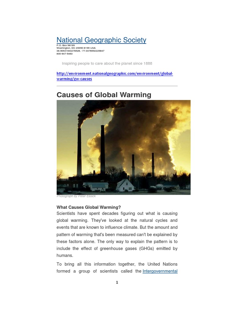 Causes of Global Warming: National Geographic Society | PDF | Climate ...