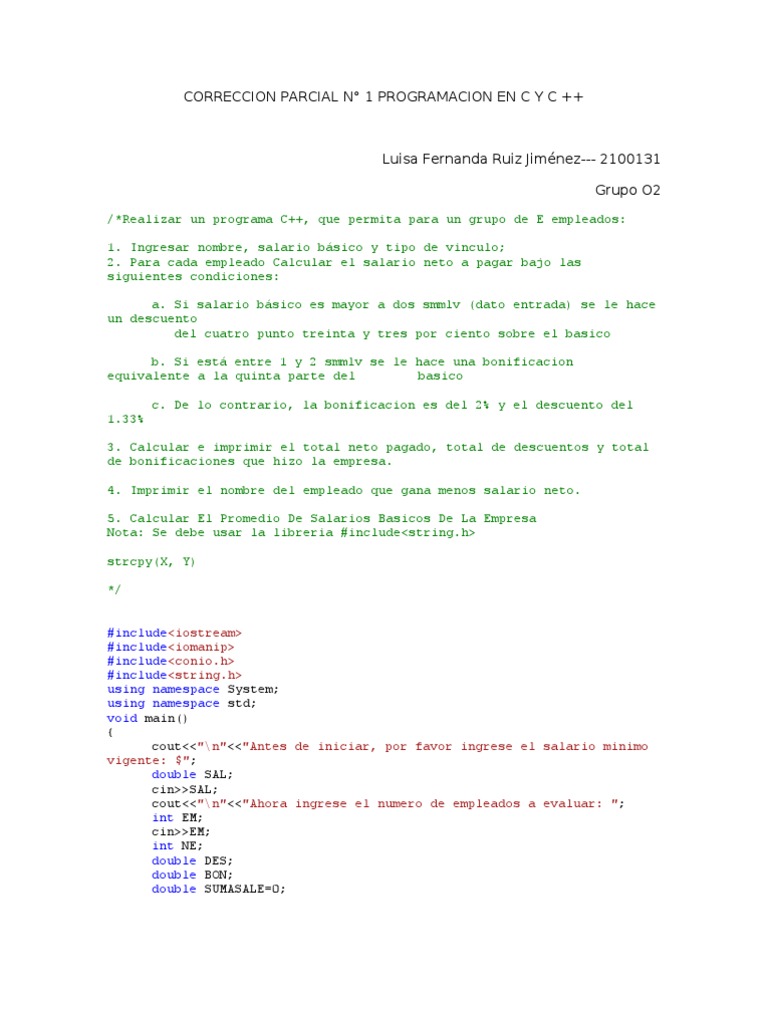 Programa C++ para Calcular Salarios Empleados | PDF | C ++ | Ingeniería ...