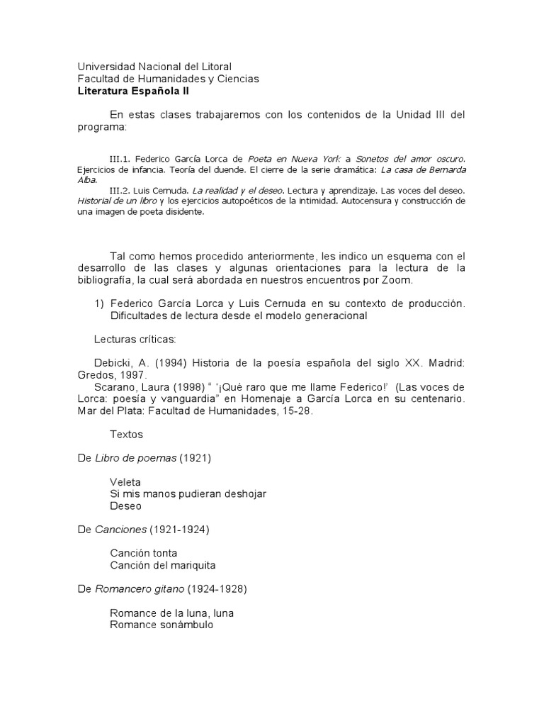 Esquema de Clases Sobre Federico García Lorca y Luis Cernuda | PDF ...