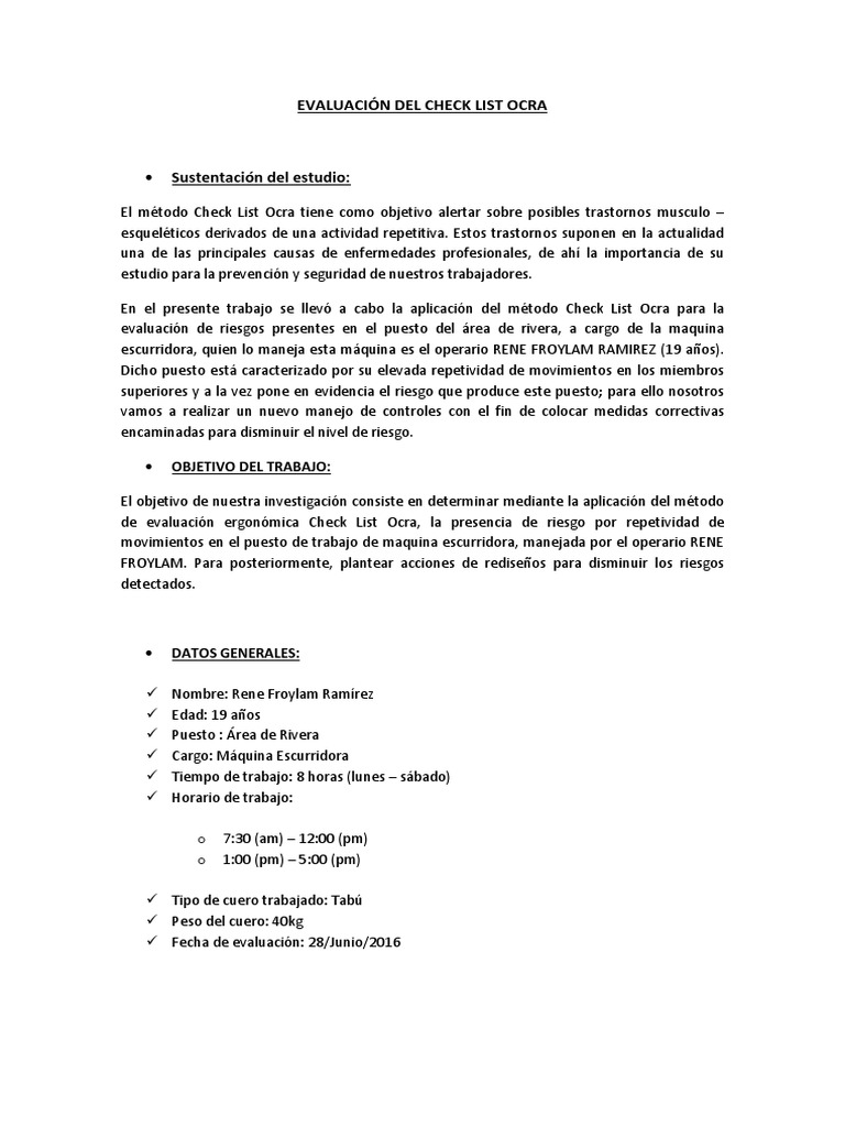 Check List Ocra Final 2 | PDF | Factores humanos y ergonomía | Codo