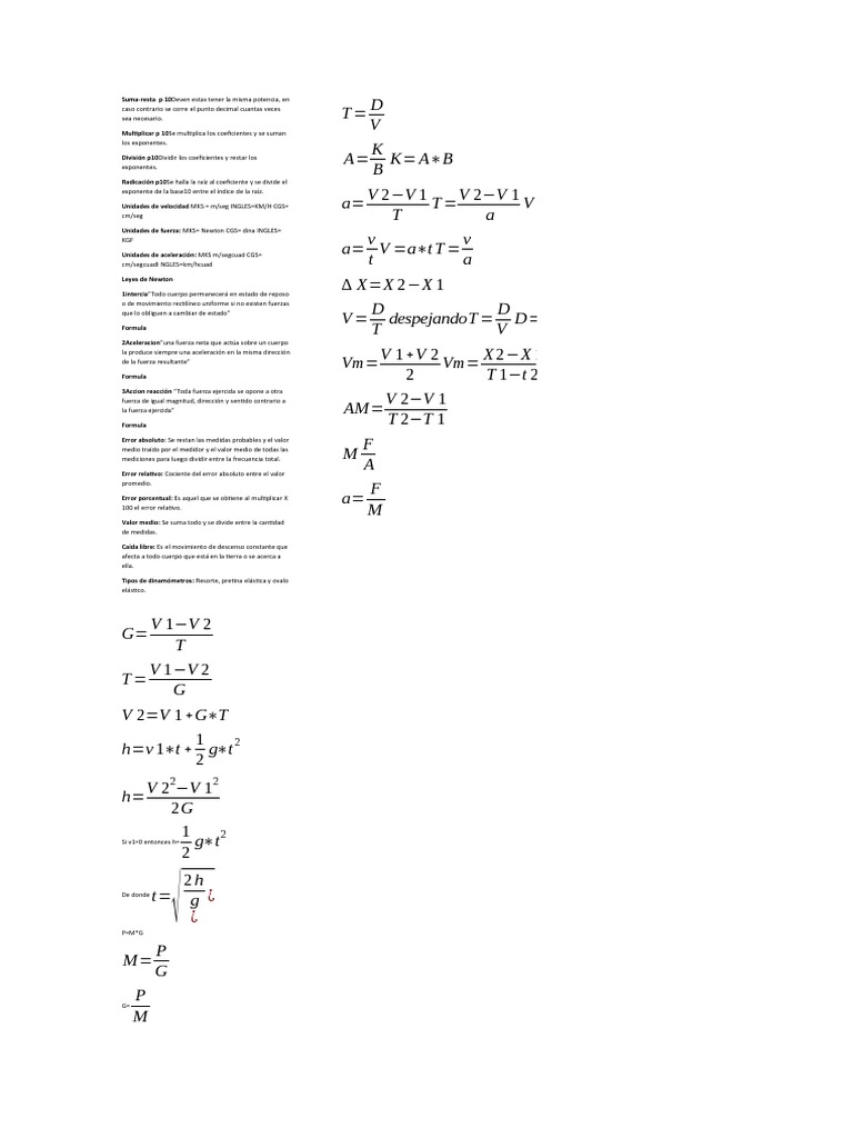 Formulas Fisicas | PDF | Fuerza | Medición
