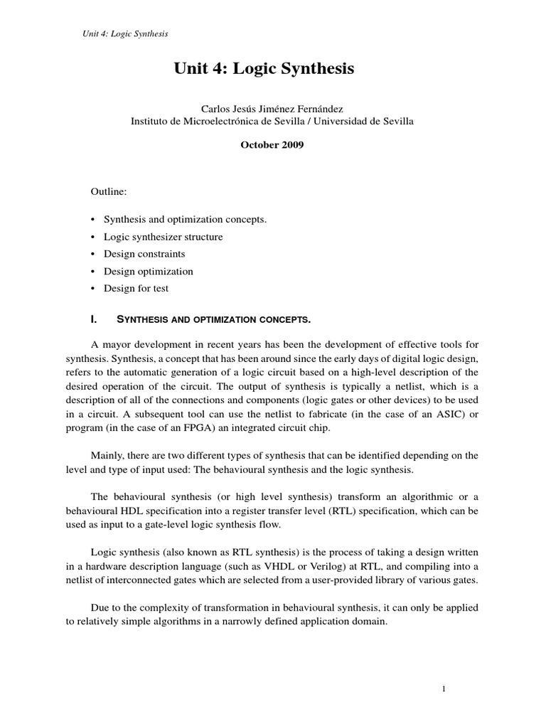 Unit 4: Logic Synthesis Explained | PDF | Logic Synthesis | Hardware Description Language